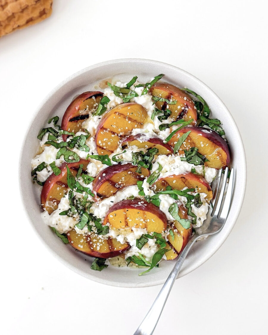 Grilled Peach Cottage Cheese Bowl | Tisha's Veggie Eats