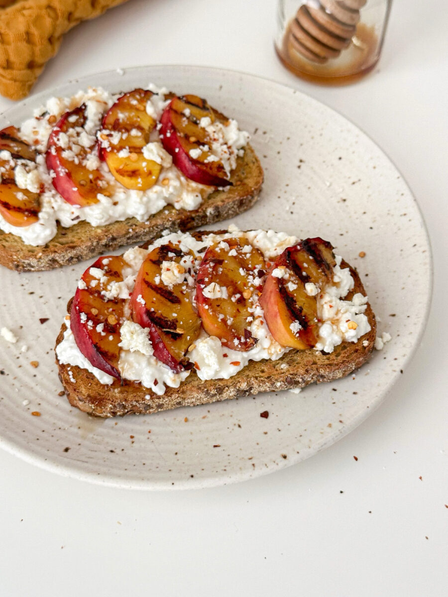 Grilled Peach Cottage Cheese Toast | Tisha's Veggie Eats