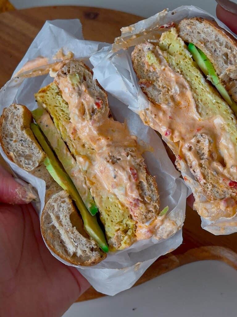 Spicy Bagel Breakfast Sandwich | Tisha's Veggie Eats
