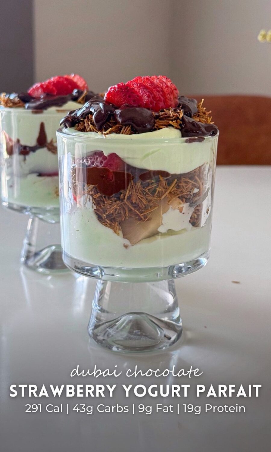 Dubai Chocolate Strawberry Yogurt Parfait | Tisha's Veggie Eats