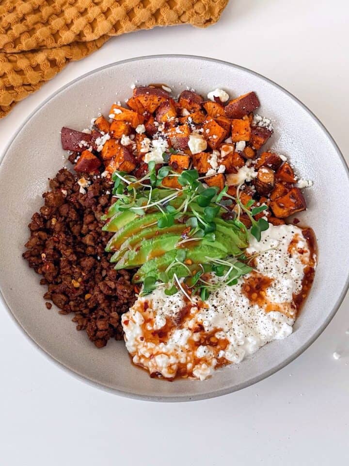 Viral High Protein Sweet Potato Beef Bowl | Tisha's Veggie Eats