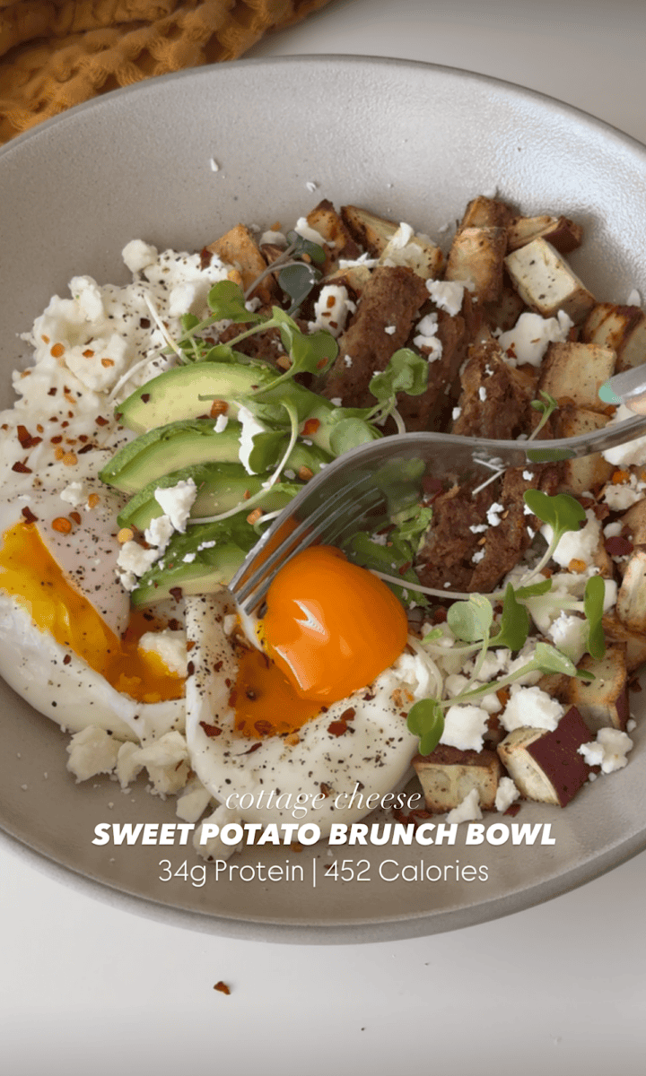 Cottage Cheese Sweet Potato Brunch Bowl | Tisha's Veggie Eats